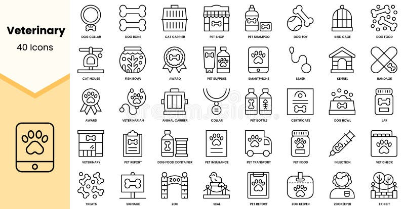 Set of Veterinary Icons. Simple Line Art Style Icons Pack Stock Vector ...