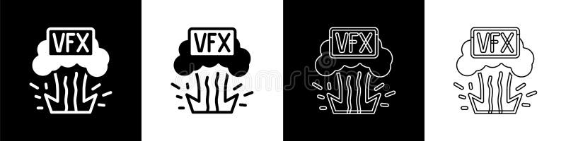 Set VFX Icon Isolated on Black and White Background. Vector Stock ...