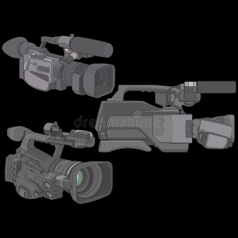 Set of Video Camera on a Black Background. Video Camera, Vector ...