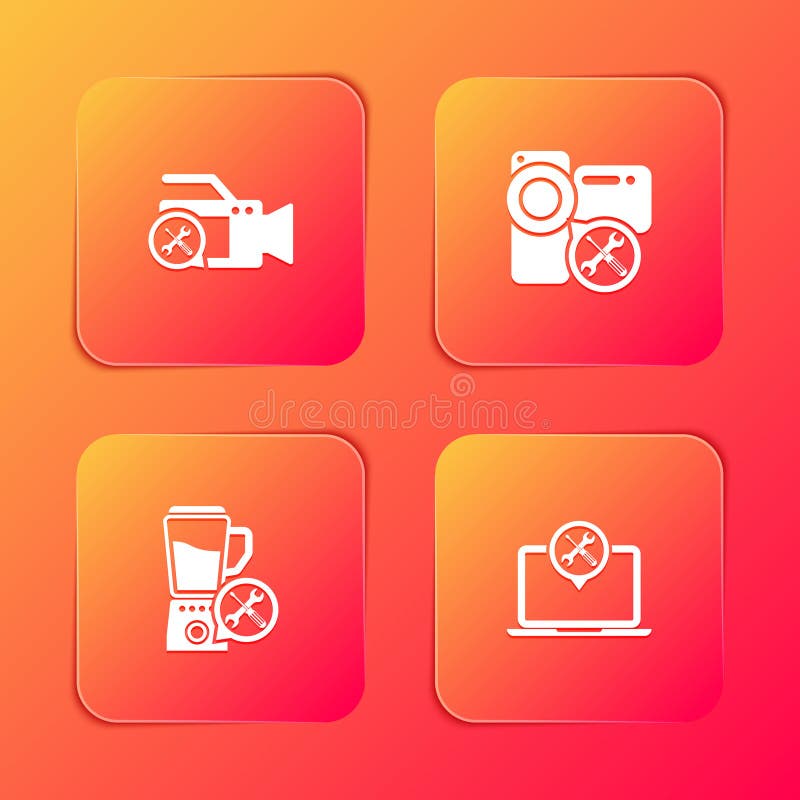 Set Video Camera Service, , Blender and Laptop Icon. Vector Stock ...