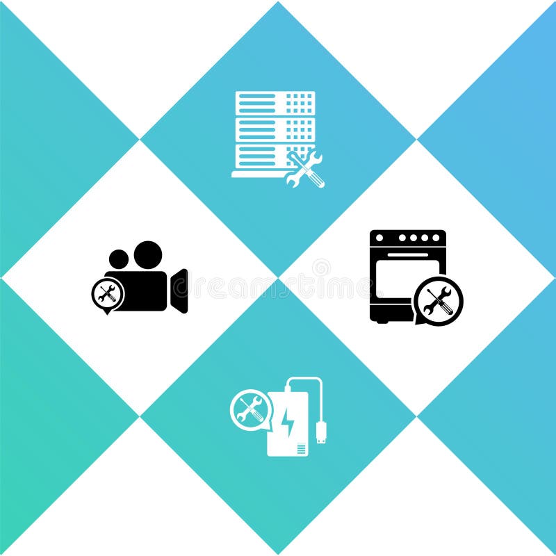 Set Video Camera Service, Power Bank, Database Server and Oven Icon ...