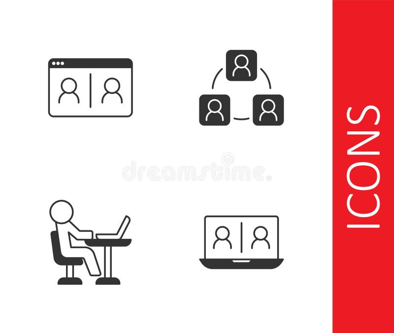 Set Video Chat Conference, Freelancer and Meeting Icon. Vector Stock ...