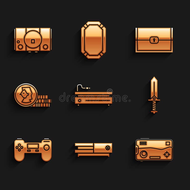 Set Video Game Console, Mobile and Playing in, Sword for, Gamepad, Coin ...