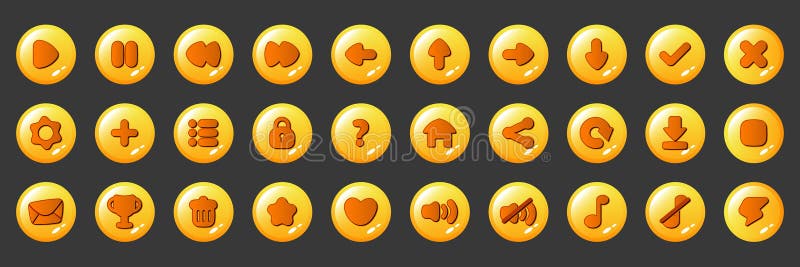 Set of Video Game Icons Interface in Orange Circle Stock Vector ...