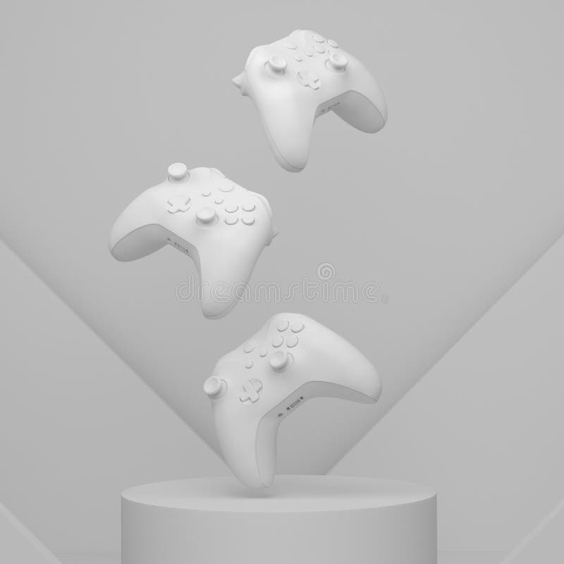 Set of Video Game Joystick on Cylinder Podium with Step on Monochrome ... Set of Video Game Joystick on Cylinder Podium with Step on Monochrome ...