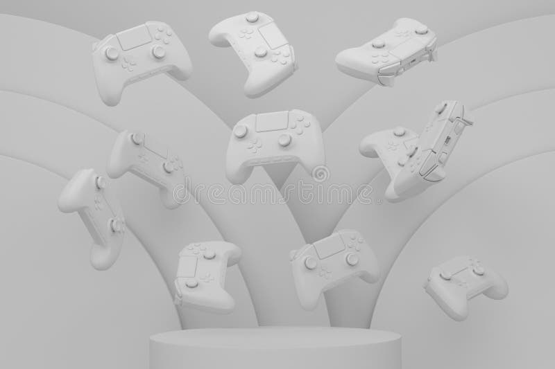 Set of Video Game Joystick on Cylinder Podium with Step on Monochrome ... Set of Video Game Joystick on Cylinder Podium with Step on Monochrome ...