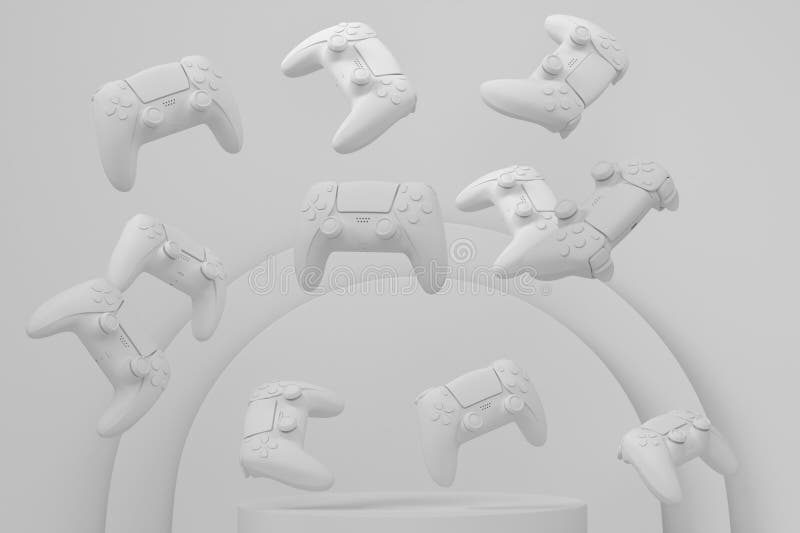 Set of Video Game Joystick on Cylinder Podium with Step on Monochrome ... Set of Video Game Joystick on Cylinder Podium with Step on Monochrome ...