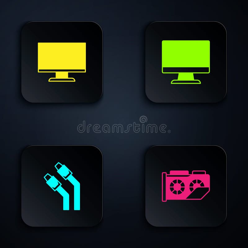 Set Video Graphic Card, Computer Monitor Screen, LAN Cable Network ... Set Video Graphic Card, Computer Monitor Screen, LAN Cable Network ...