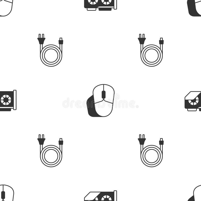 Set Video Graphic Card, Computer Mouse and Electric Plug on Seamless ...