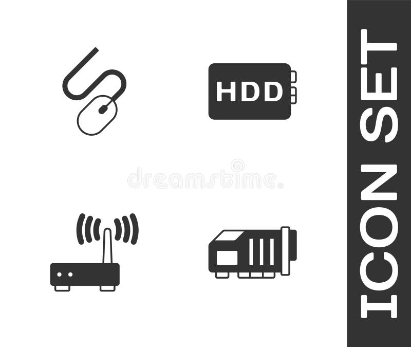Set Video Graphic Card, Computer Mouse, Router and Wi-fi Signal and ...