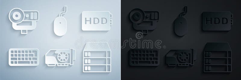 Set Video Graphic Card, Hard Disk Drive HDD, Keyboard, Server, Data, Web Hosting, Computer Mouse ...