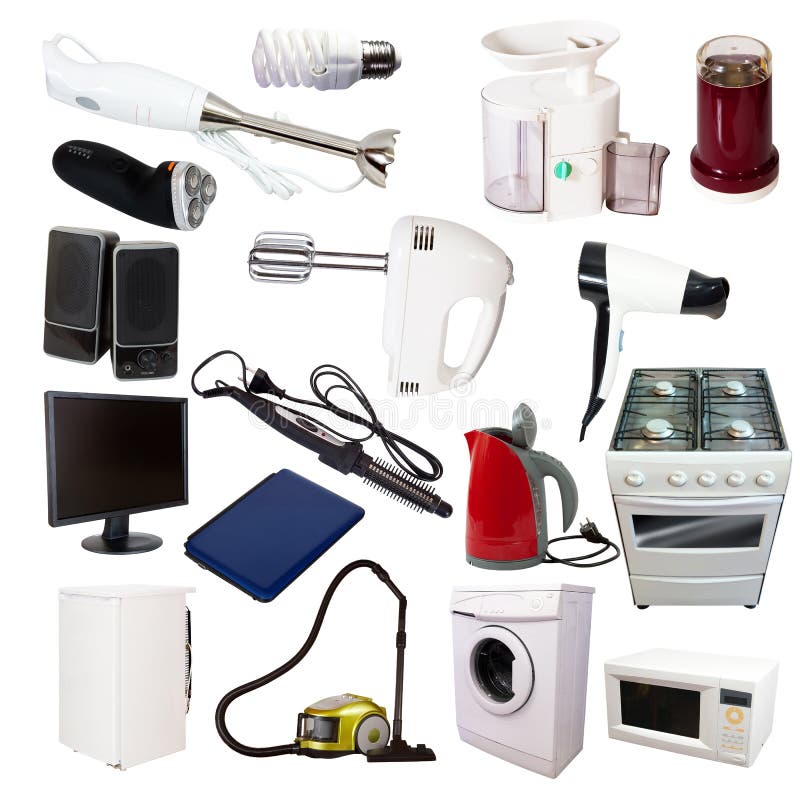 Set vieler Haushaltsgeräte stockfoto. Bild von reinigungsmittel - 28115810