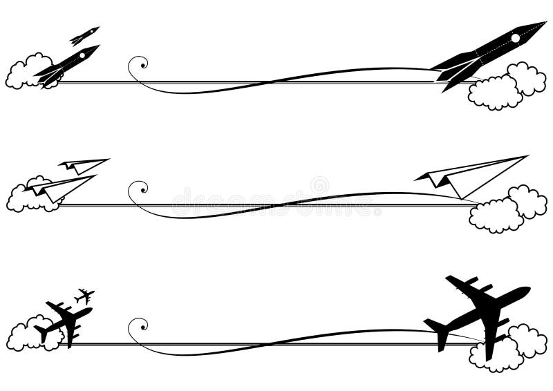 Set of Vignettes with Rocket and Airplane Stock Vector - Illustration ...