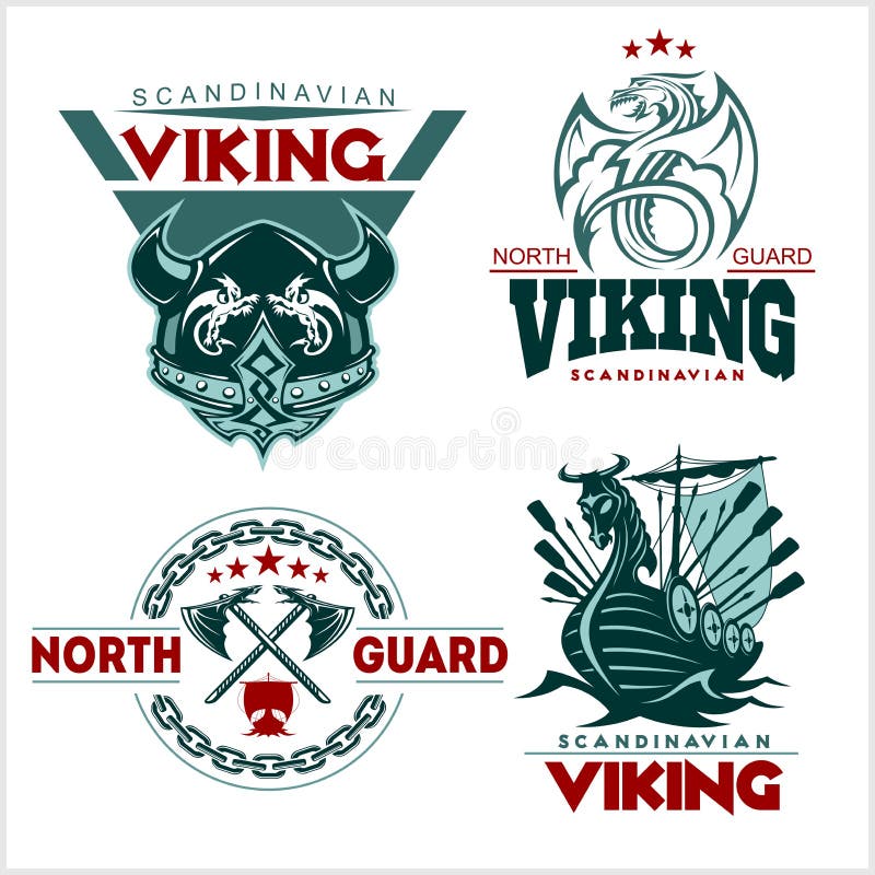 Set of Viking Emblems, Labels and Logos. Monochrome Style Stock Vector ...