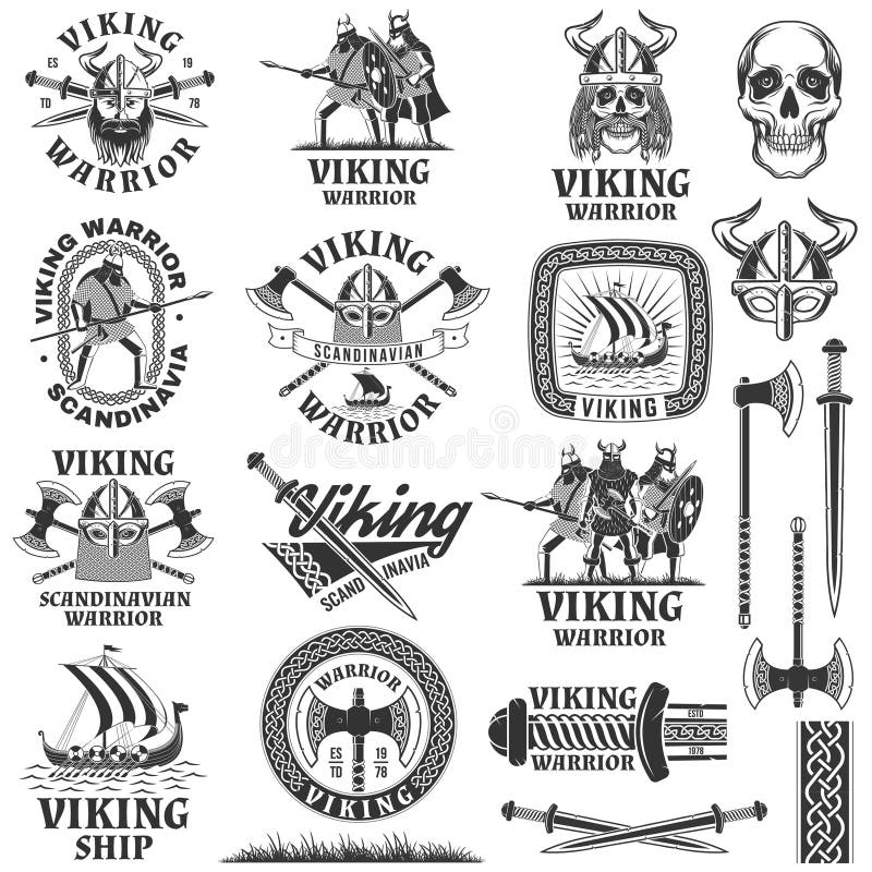 Set of Viking Warrior Logos, Badges, Stickers. Vector Illustration. for ...