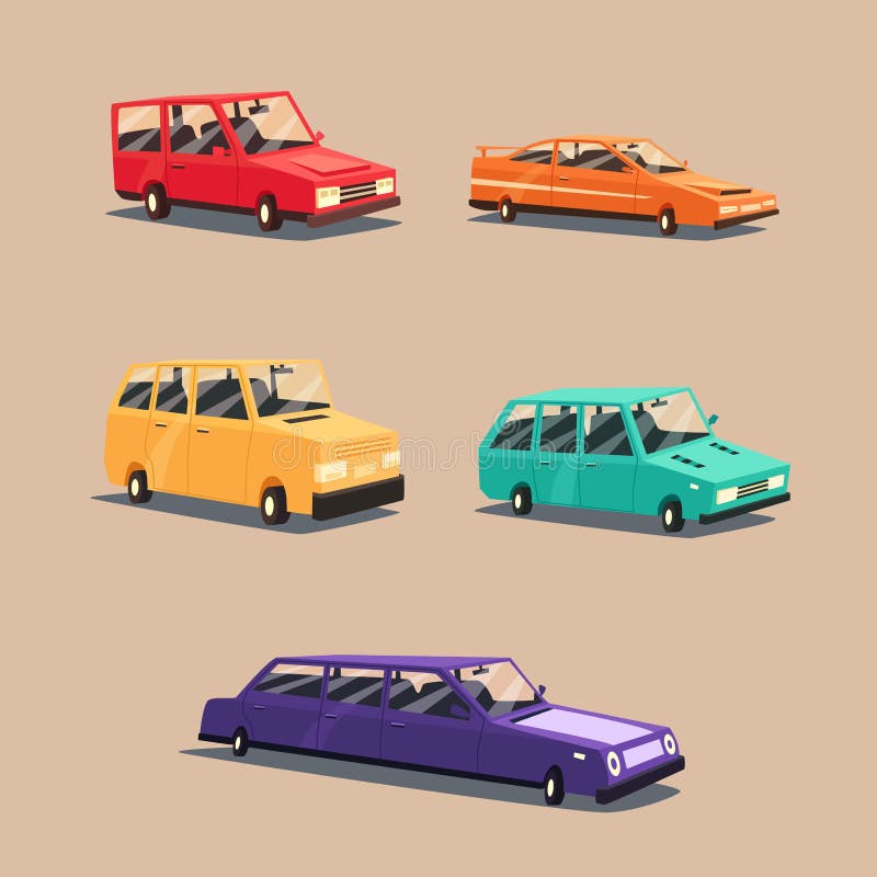 Set of Vintage American Automobile. Cartoon Vector Illustration. Car ...