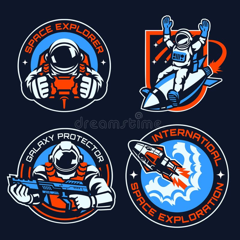 Set of Vintage Badge of Space Astronaut Concept Stock Vector ...