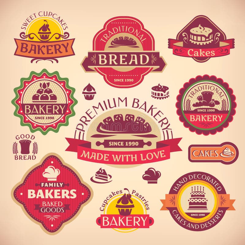 Retro Bakery Labels stock vector. Illustration of design - 34747463 Retro Bakery Labels stock vector. Illustration of design - 34747463