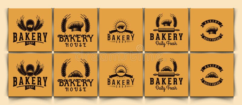 Set Vintage Bakery Logo, Croissants and Chef Hat. Vector Illustration ...