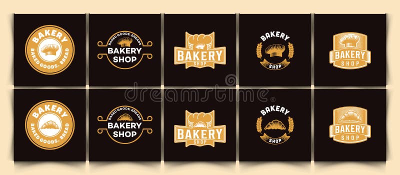 Set Vintage Bakery Logo, Croissants and Chef Hat. Vector Illustration ...