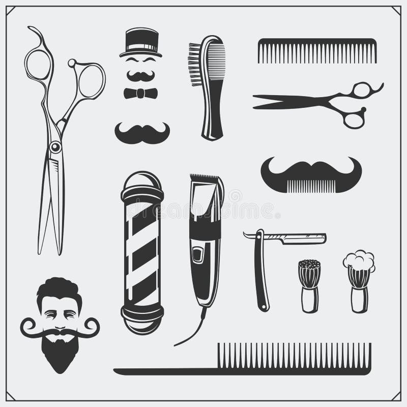 Set of Vintage Barber Shop Labels, Badges, Emblems and Design Elements ...