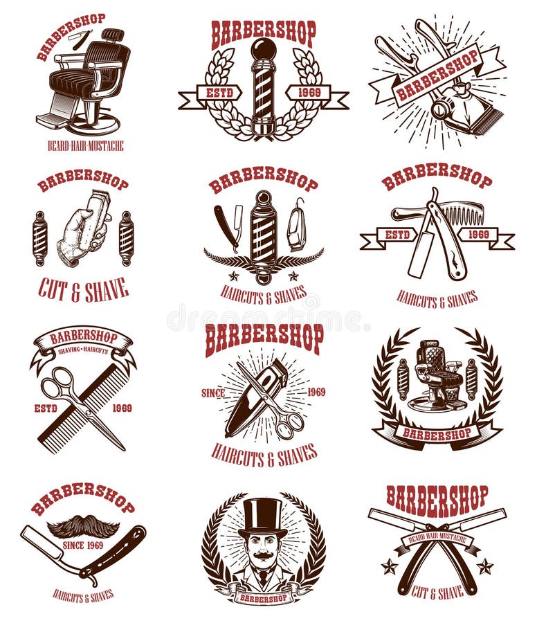 Set of Vintage Barber Shop Emblems, Badges and Design Elements. for ...