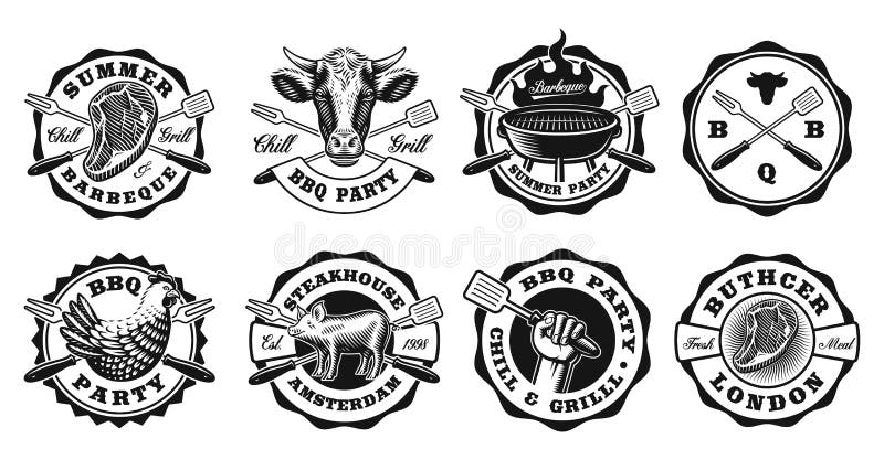A Set of Vintage BBQ Badges Stock Vector - Illustration of chicken ...