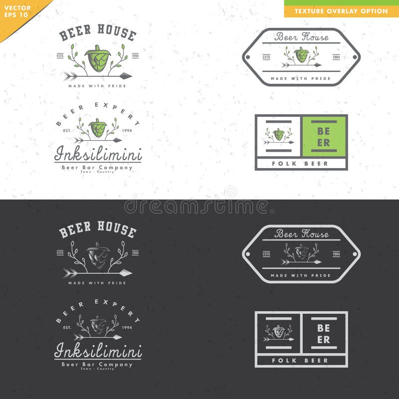 Set of Vintage Beer Logo Design with Leaf Ornaments Stock Vector ...
