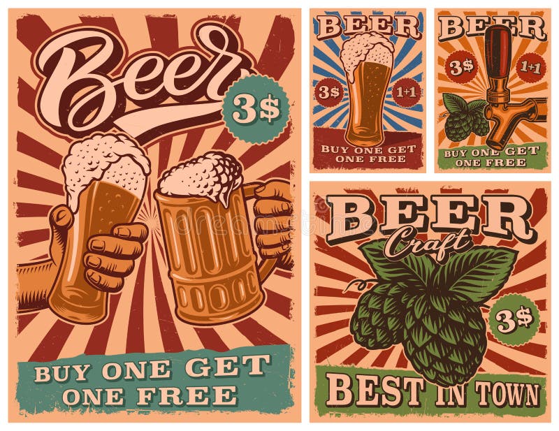 A Set of Vintage Beer Posters Stock Vector - Illustration of poster ...