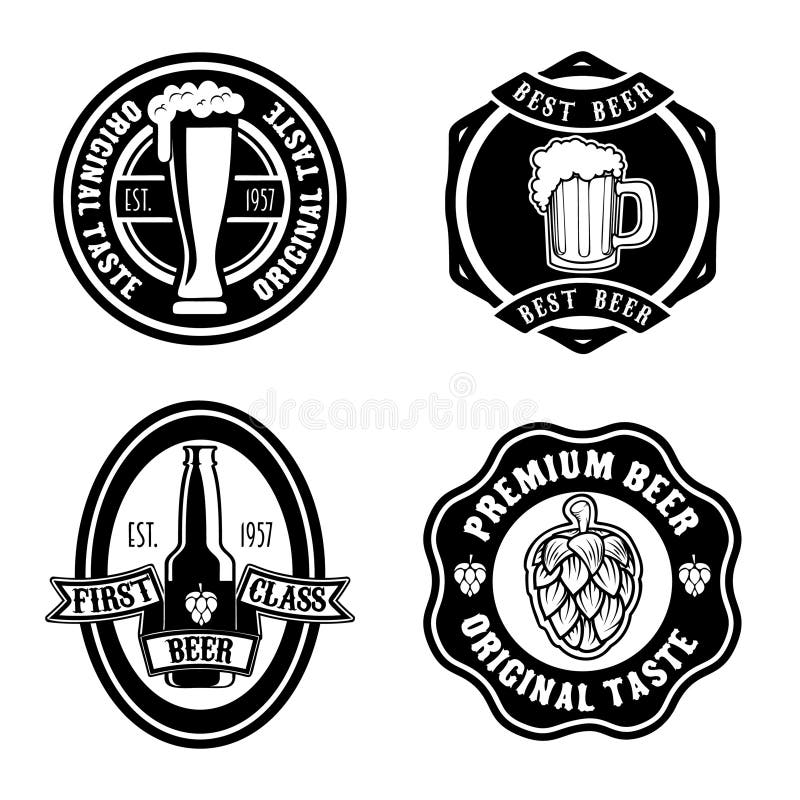 Set of Vintage Beer and Pub Logos, Labels and Emblems with Bottles ...