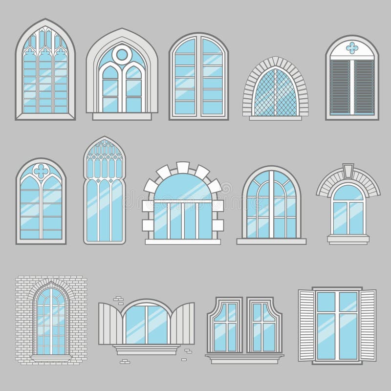 Set of Vintage Blue Windows Stock Vector - Illustration of sash ...