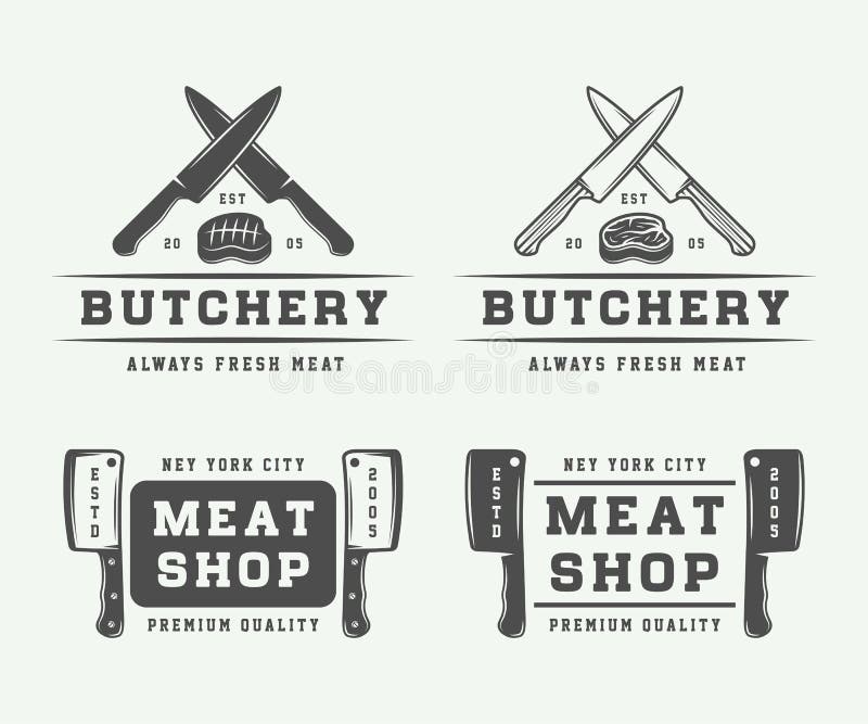 Set of Vintage Butchery Meat, Steak or Bbq Logos, Emblems, Badge Stock ... Set of Vintage Butchery Meat, Steak or Bbq Logos, Emblems, Badge Stock ...