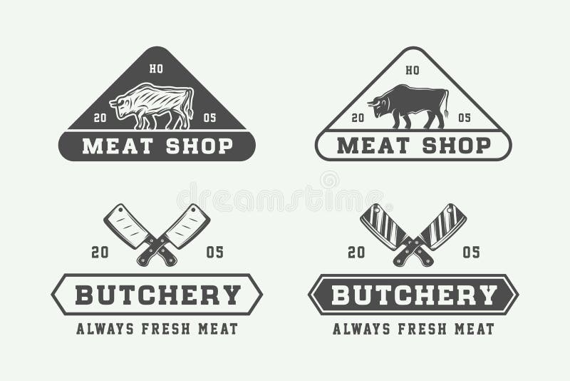 Set of Vintage Butchery Meat, Steak or Bbq Logos, Emblems, Badge Stock ... Set of Vintage Butchery Meat, Steak or Bbq Logos, Emblems, Badge Stock ...