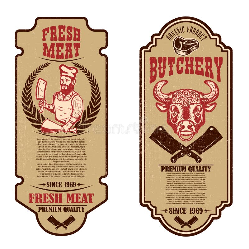 Set of Vintage Butchery Meat, Steak or Bbq Logos, Emblems, Badges ... Set of Vintage Butchery Meat, Steak or Bbq Logos, Emblems, Badges ...