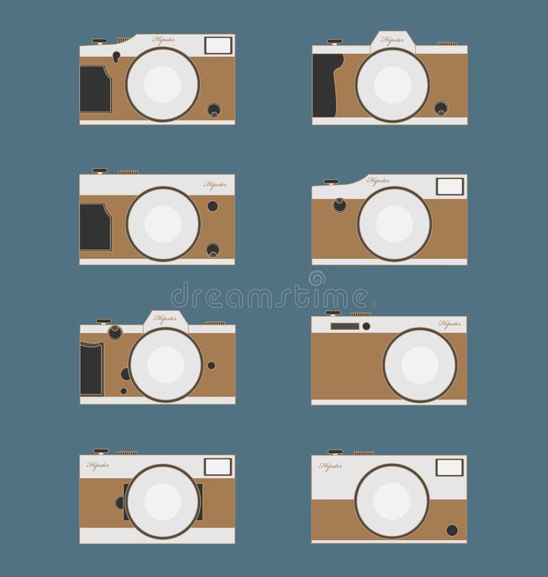 Set of Vintage Camera, Flat Design Stock Vector - Illustration of shape ...