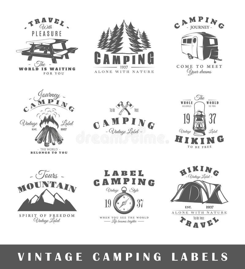 Camping Hiking Silhouette Collection Set Stock Vector - Illustration of ...