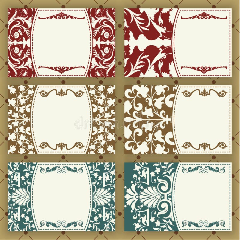 Vintage Cards. Rustic Victorian Retro Old Pattern Ornaments for Frame ...