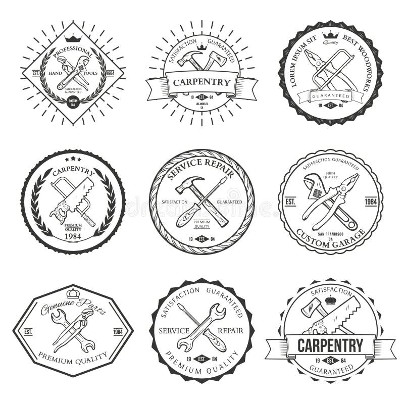 Set of Vintage Carpentry Hand Tools, Repair Service, Labels and Design ...