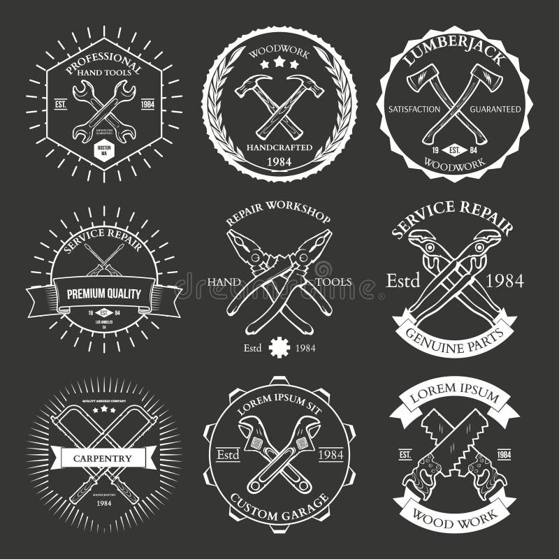 Set of Vintage Carpentry Hand Tools, Repair Service, Labels and Design ...