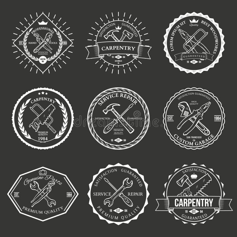 Set of Vintage Carpentry Hand Tools, Repair Service, Labels and Design ...