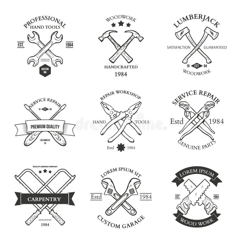 Carpentry Tools. Labels and Design Elements Stock Vector - Illustration ...