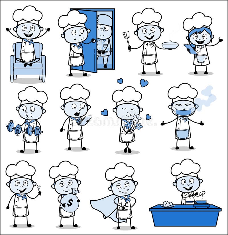 Set of Vintage Cartoon Chef - Comic Concepts Vector Illustrations Stock ...