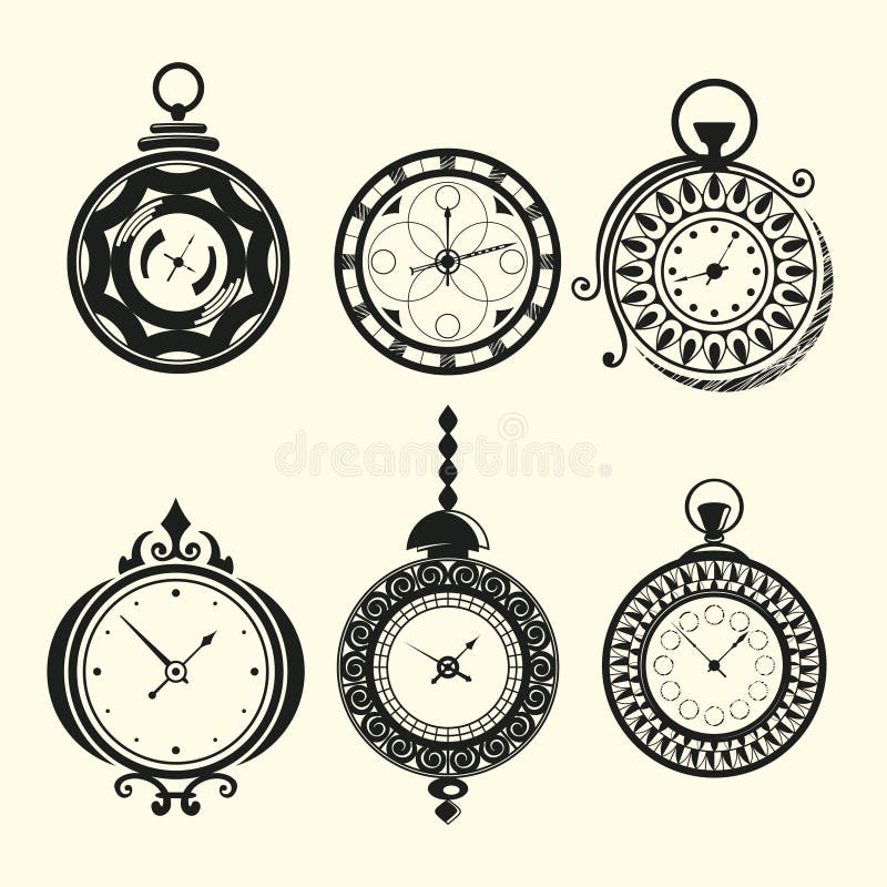 Set of vintage clocks stock vector. Illustration of color - 53074630