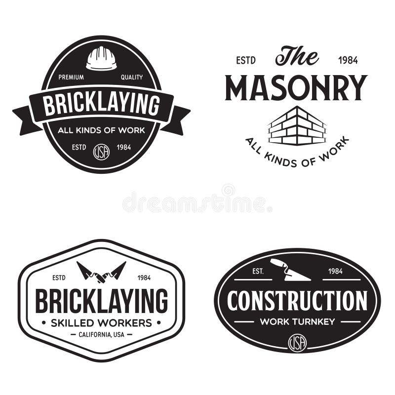 Set of Vintage Construction and Bricklaying Labels Stock Illustration ...