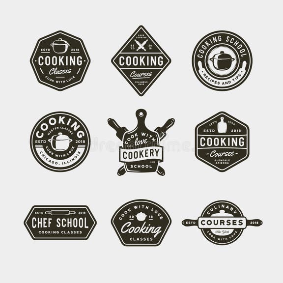 Set of Vintage Cooking Classes Logos. Retro Styled Culinary School ...