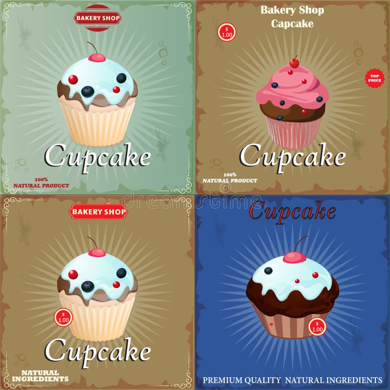 Set Vintage Cupcake stock illustration. Illustration of delicious ...