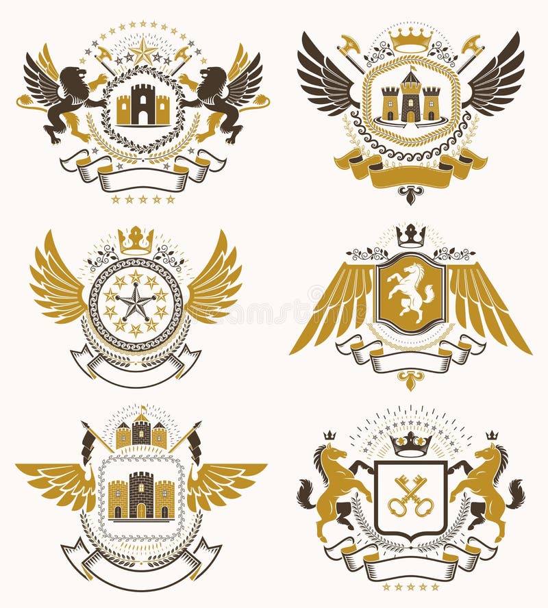 Set of Vintage Emblems Created with Decorative Elements L Stock ...