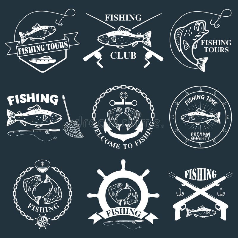 Set of Vintage Fishing Labels, Badges Stock Vector - Illustration of ...