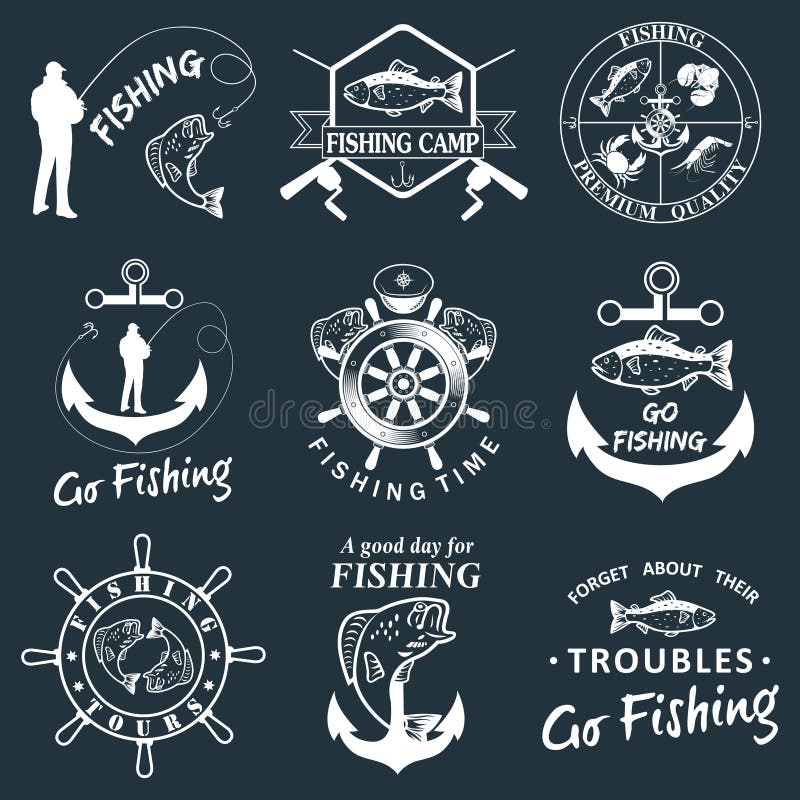 Set of Vintage Fishing Labels, Badges Stock Vector - Illustration of ...