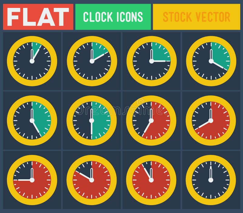 Set of vintage flat clocks stock vector. Illustration of design - 41493371